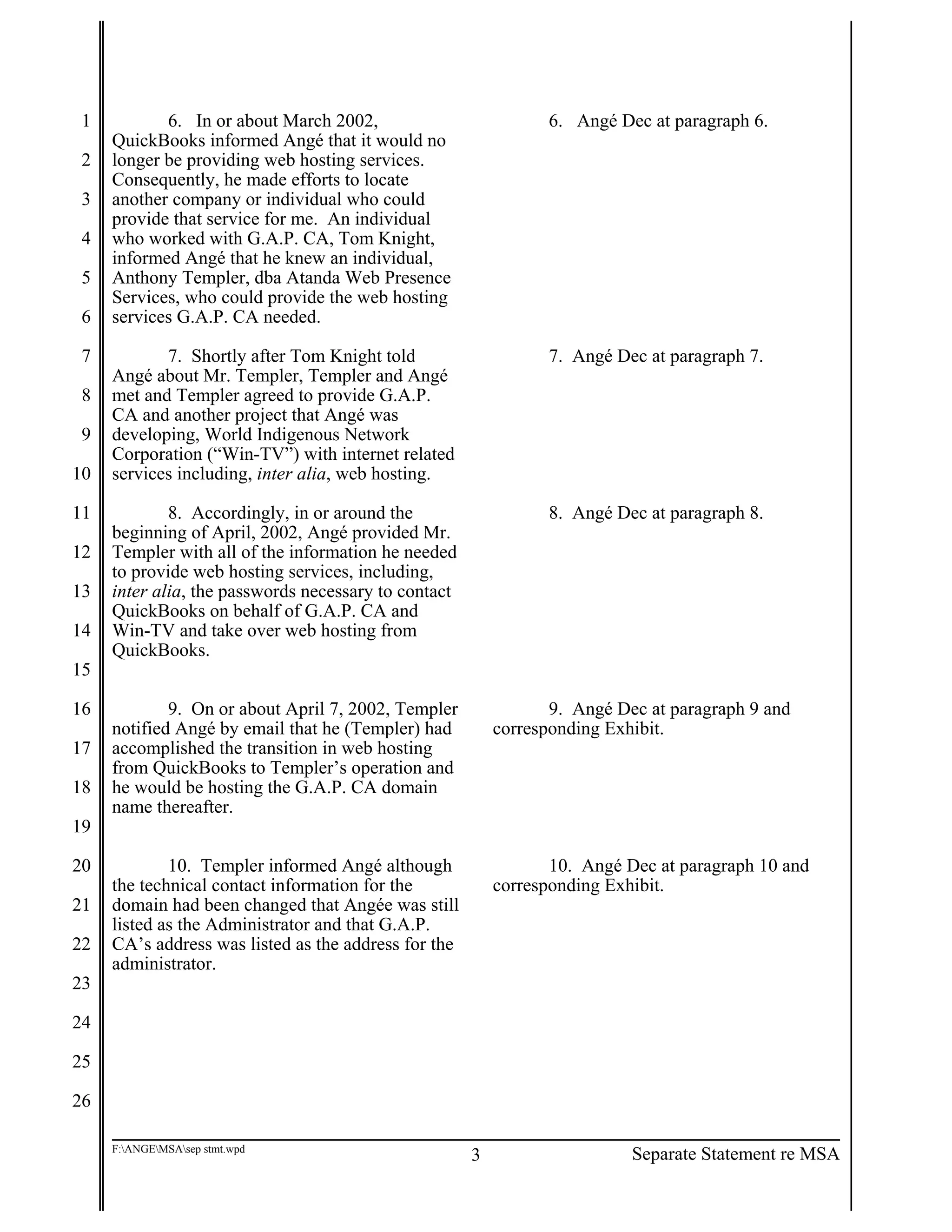 STATEMENT OF UNDISPUTED FACTS. | PDF