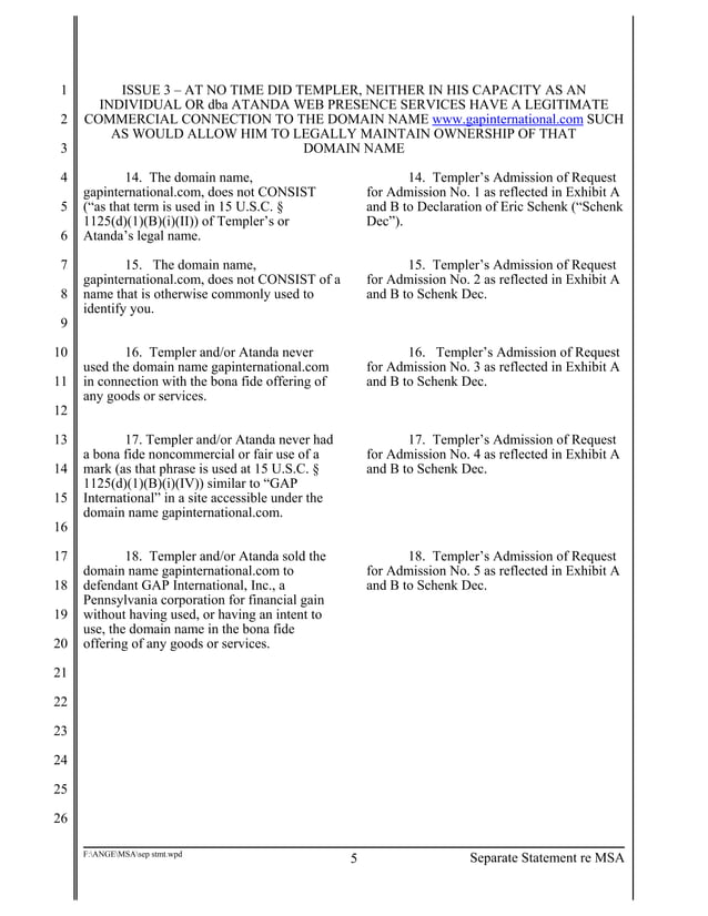 STATEMENT OF UNDISPUTED FACTS. | PDF