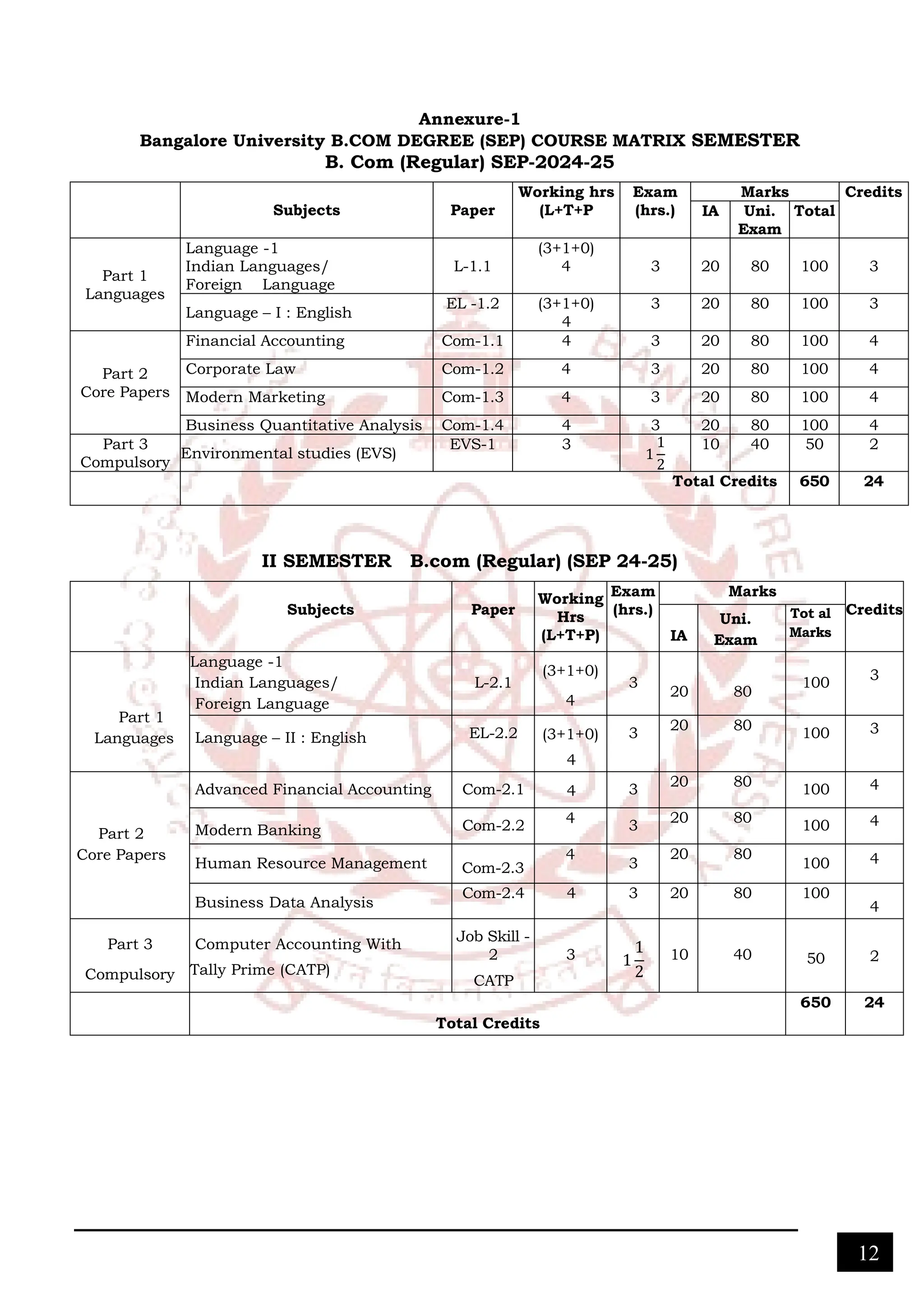 SEP SYLLABUS 24- 25-BCOM.pdf of bangalore university | PDF