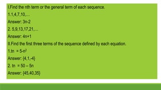 MATH G10 SEQUENCES, different types, and solutions | PPTX