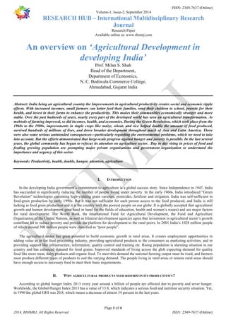 An overview on ‘Agricultural Development in indeveloping India’ | PDF