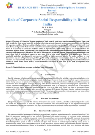 Role of Corporate Social Responsibility in Rural India | PDF | Agriculture | Industries