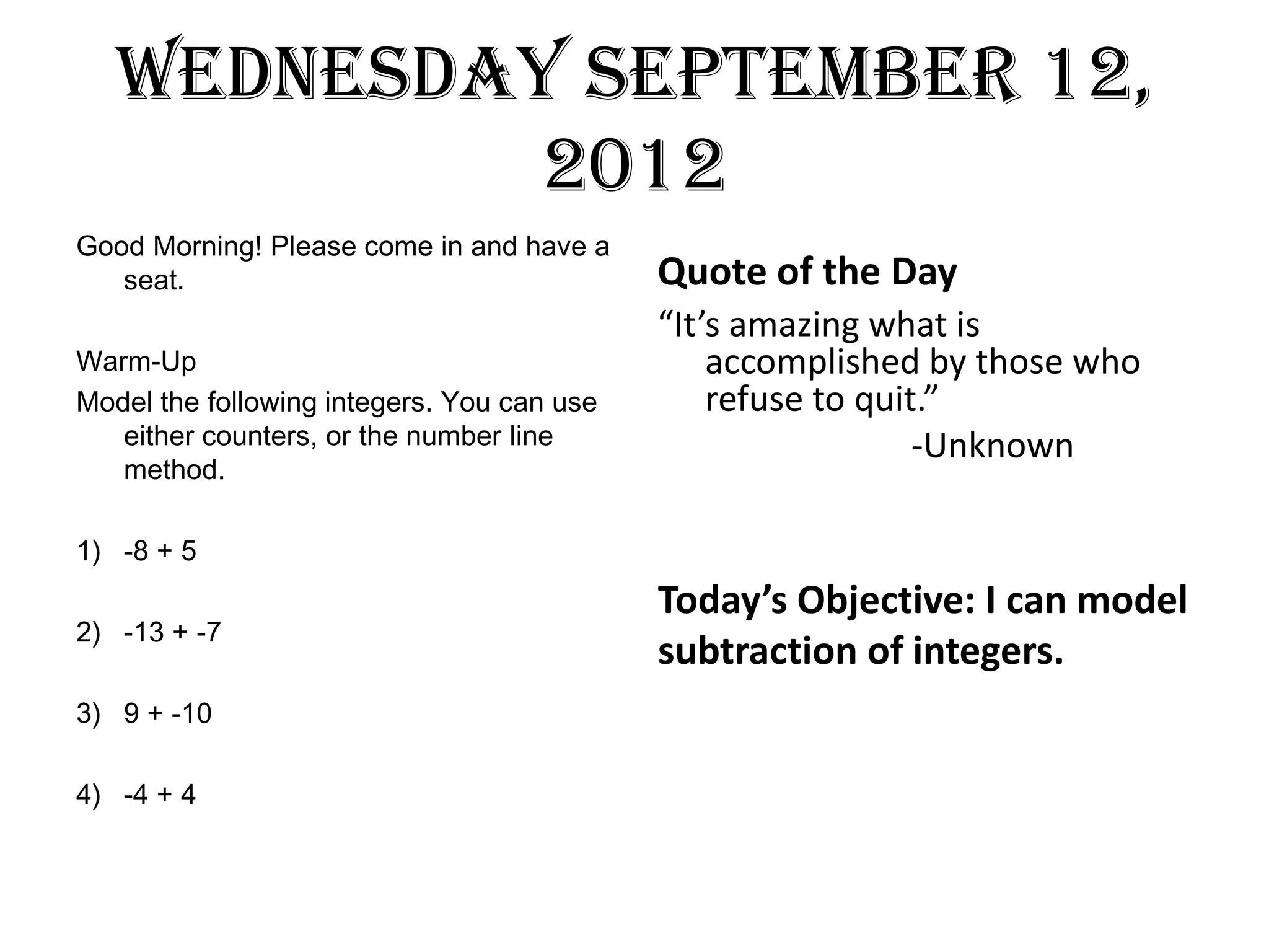 Warm-Up September 10-14 | PPT