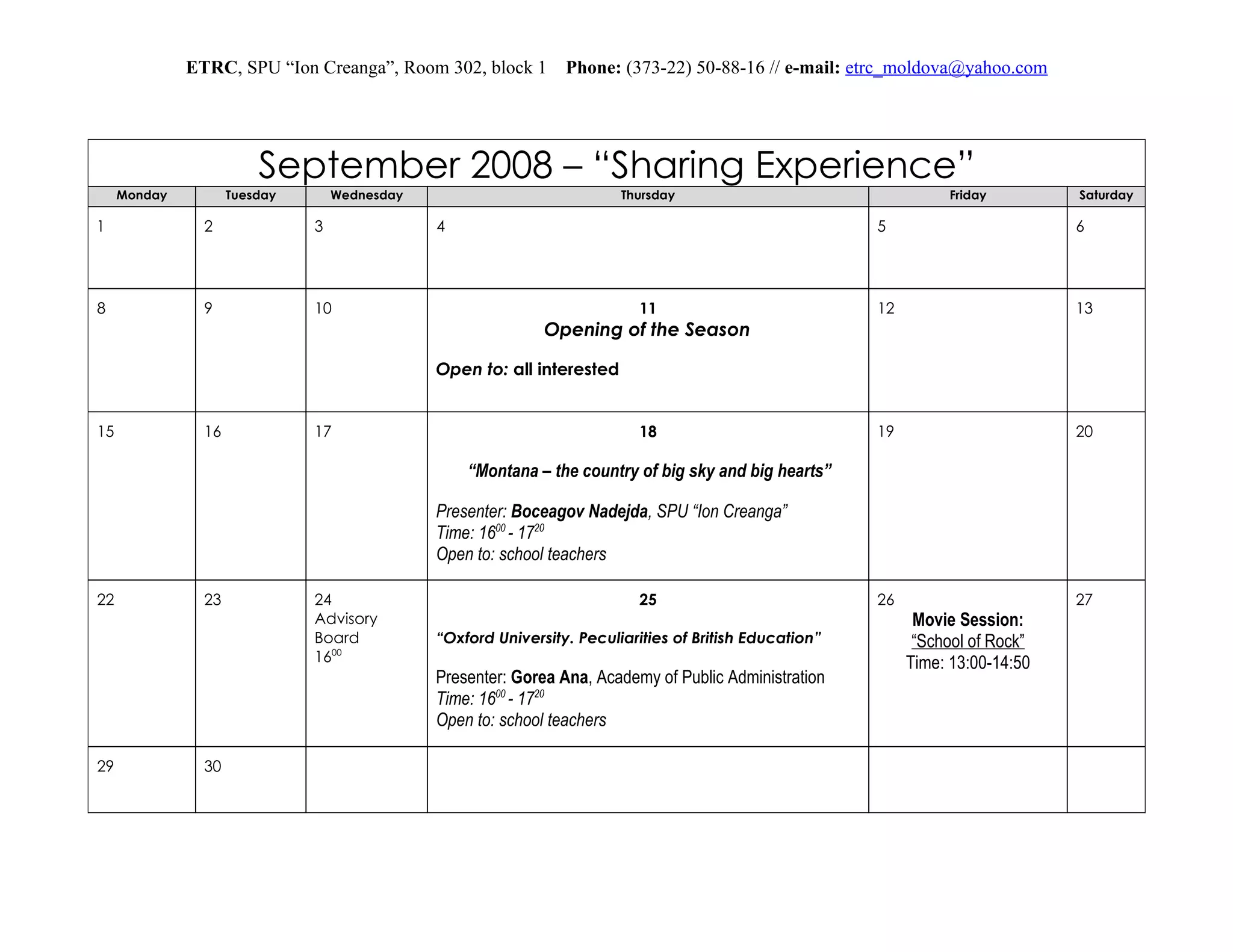September 2008 Calendar | DOC
