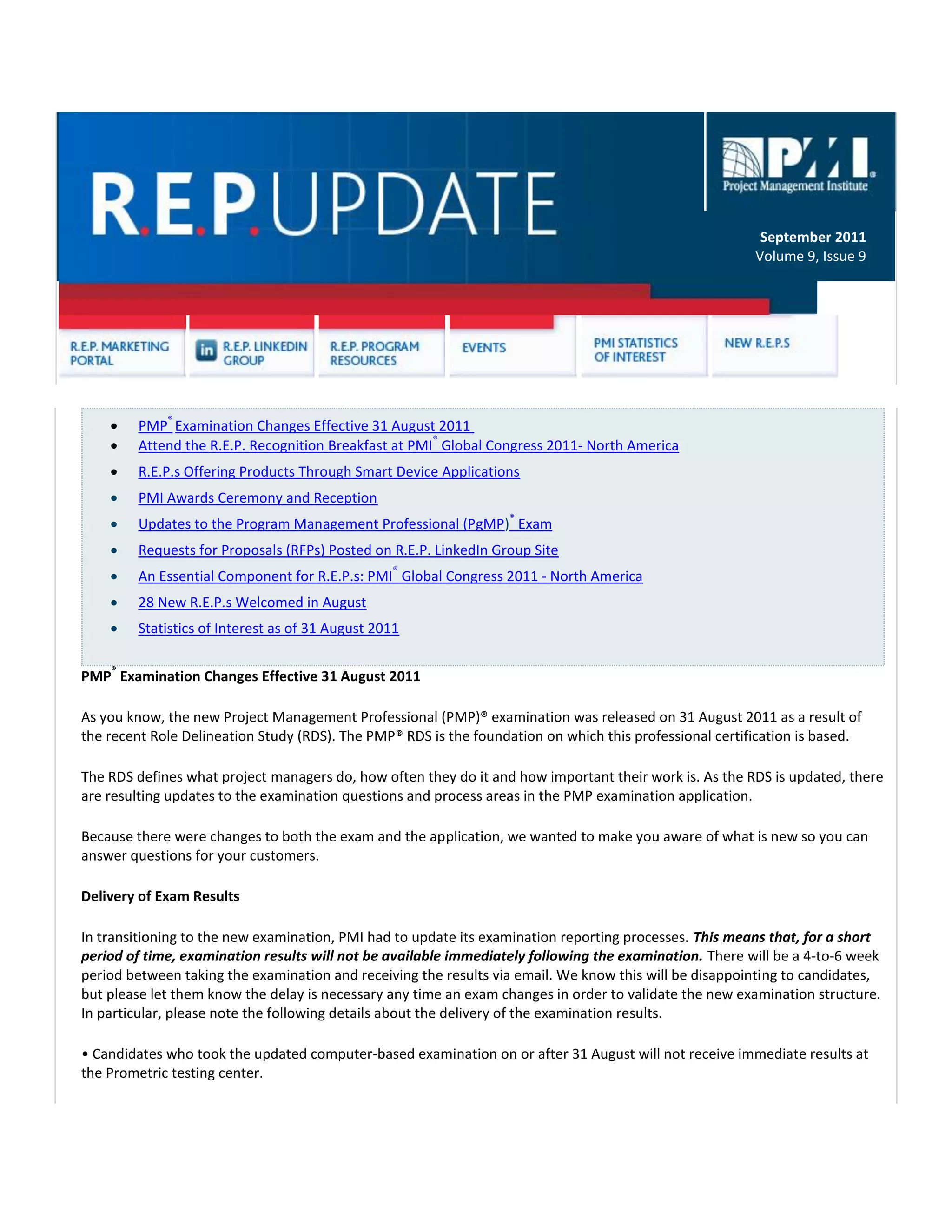 PMI R.E.P Update | PDF