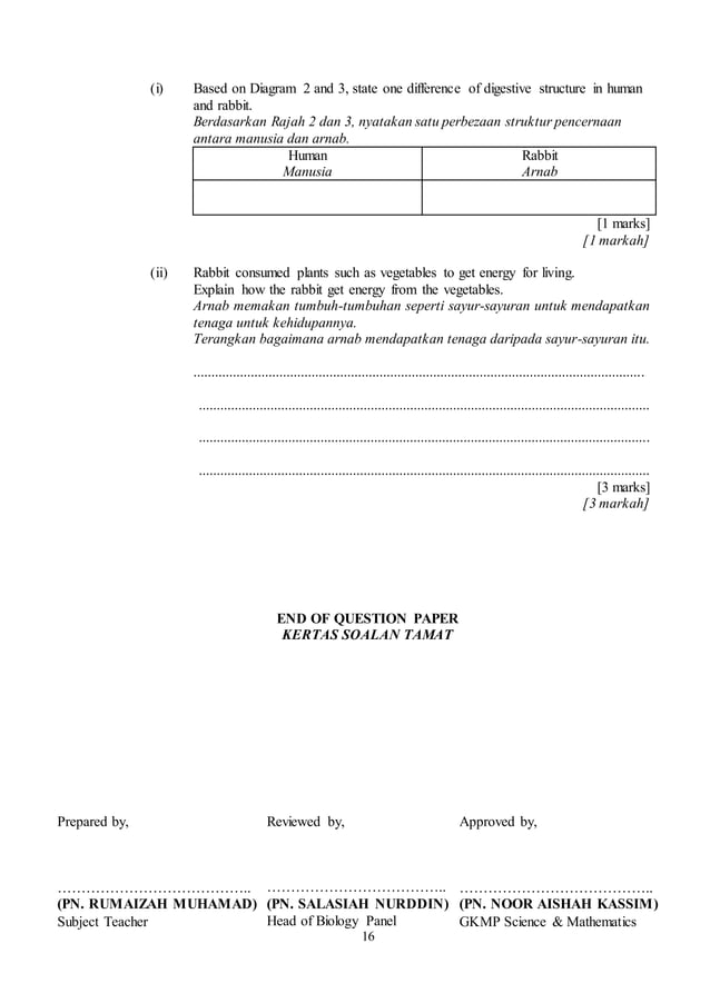September 2015 biology form 4 test | PDF