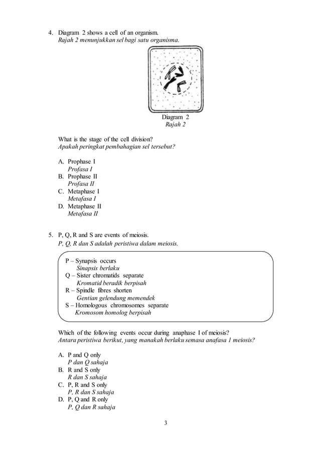 September 2015 biology form 4 test | PDF