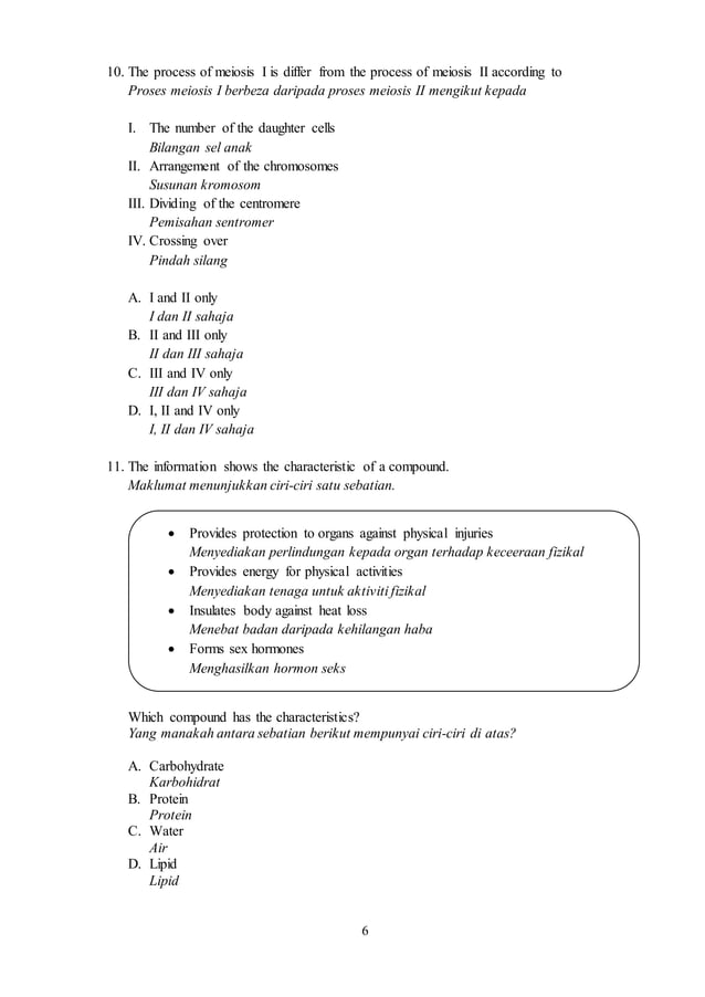 September 2015 biology form 4 test | PDF