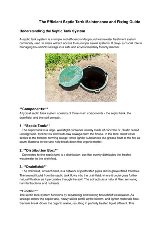 Septic Tank System Understanding and Fixing Guide | PDF