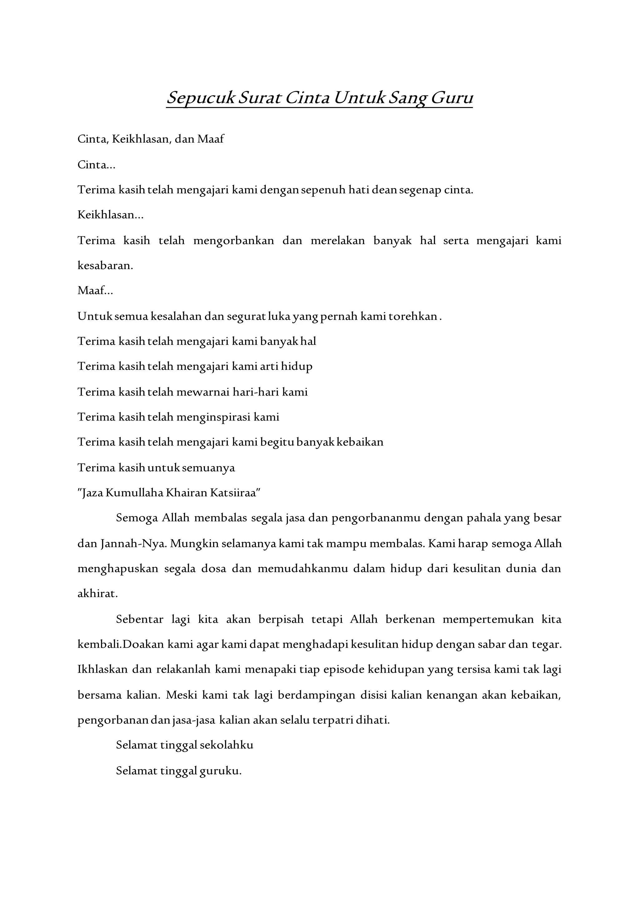 Sepucuk surat cinta untuk sang guru | DOCX