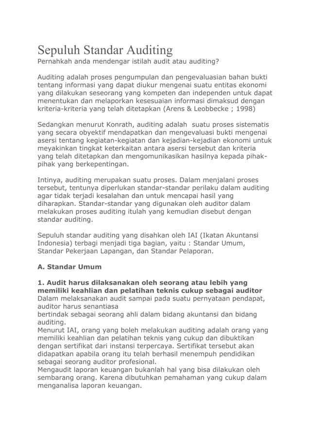 Sepuluh standar auditing | DOCX