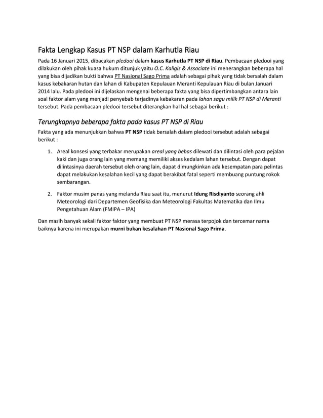Kasus Karhutla PT NSP by Eris ariaman Direktur Utama PT NSP | PDF
