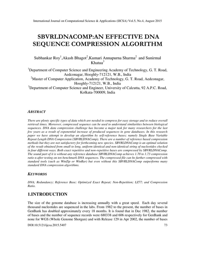 SBVRLDNACOMP:AN EFFECTIVE DNA SEQUENCE COMPRESSION ALGORITHM | PDF