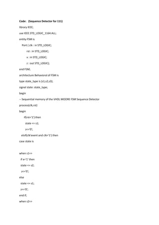 Sequence detector for "111" | PDF