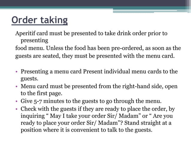 SEQUENCE OF SERVICE IN RESTAURANT.pptx | Bars & Restaurants | Attractions