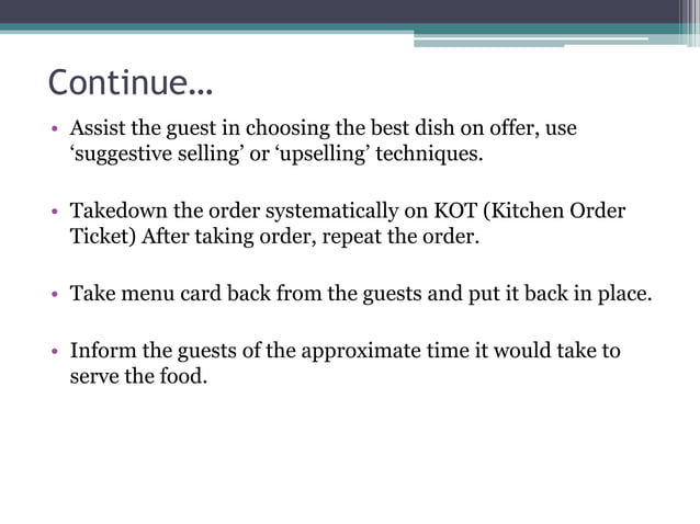SEQUENCE OF SERVICE IN RESTAURANT.pptx | Bars & Restaurants | Attractions