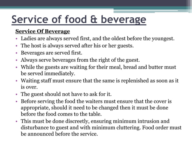 SEQUENCE OF SERVICE IN RESTAURANT.pptx | Bars & Restaurants | Attractions