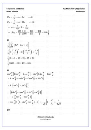Sequences and series_solutions_jee_main_2020_chapterwise_question_bank_mathongo | PDF