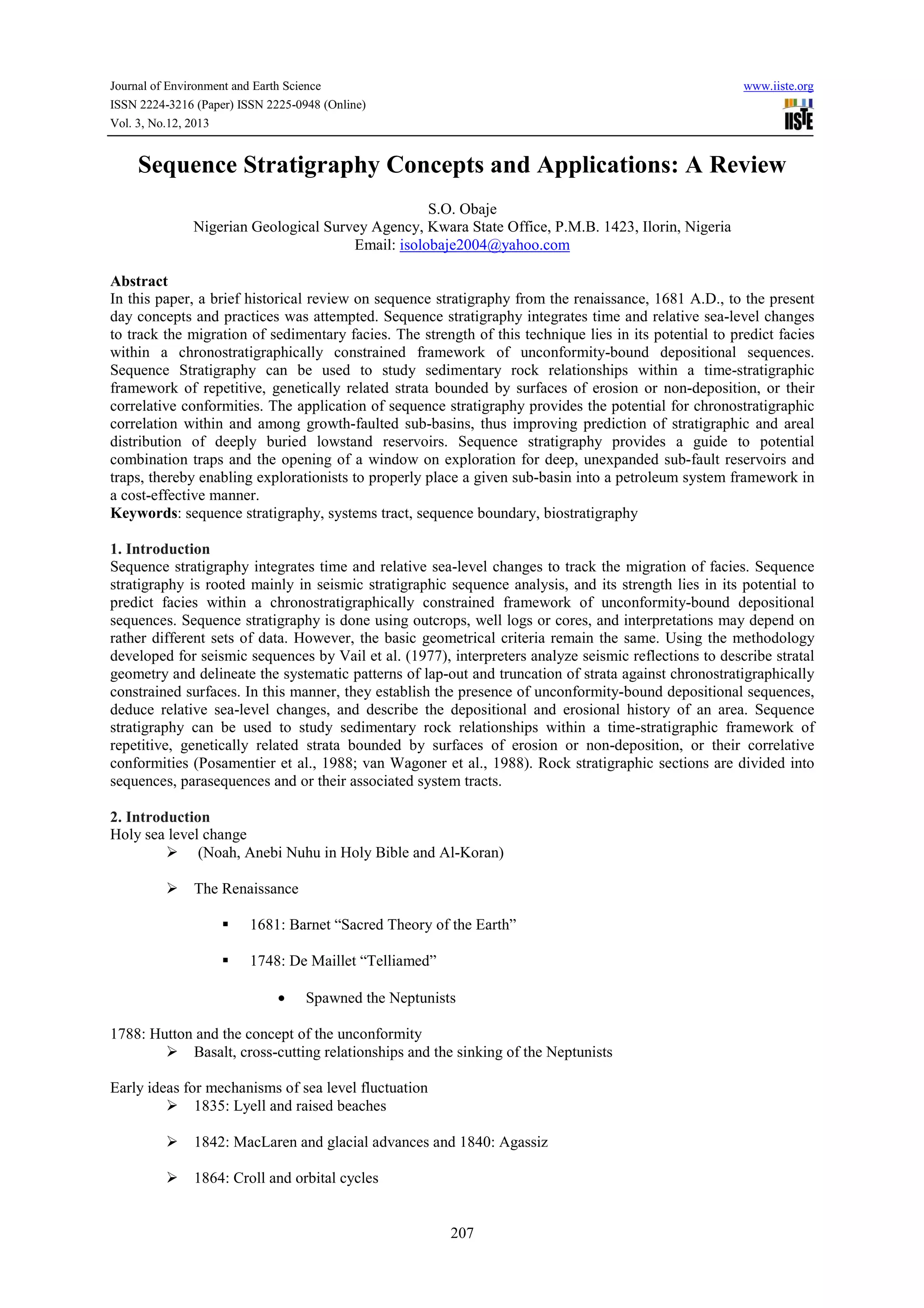 Sequence stratigraphy concepts and applications | PDF
