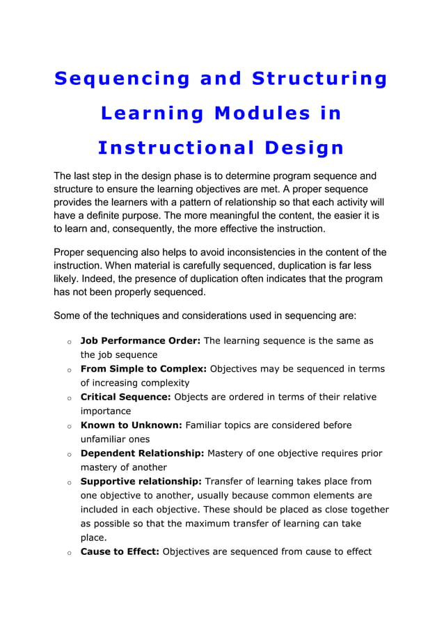 Sequencing and structuring learning modules in instructional design | DOCX | Educational ...