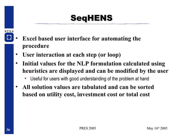 Sequential Framework For HENS | PPT Sequential Framework For HENS | PPT