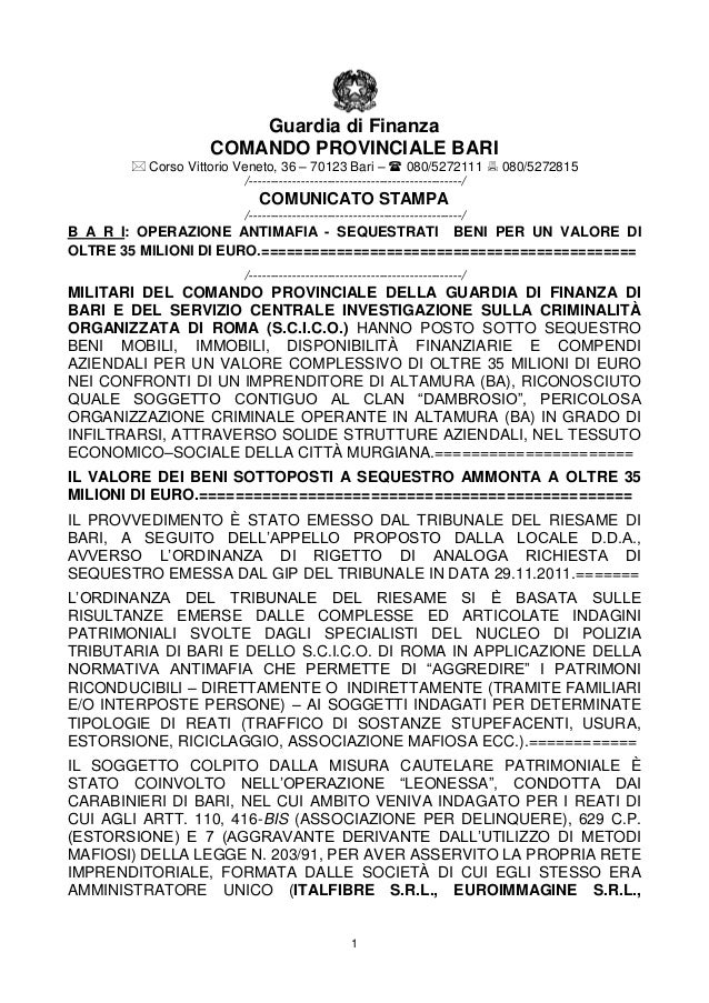 Sequestro Di Beni Mobili Ed Immobili Per 35 Mln Di Euro