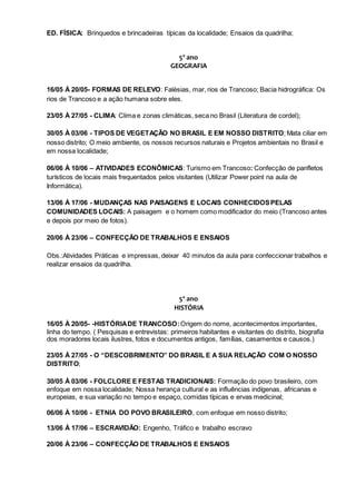 Sequência didática do Projeto Trancoso - 4º E 5º - HIGINA | DOCX