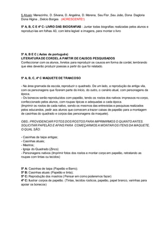 Sequência didática do Projeto Trancoso - 4º E 5º - HIGINA | DOCX
