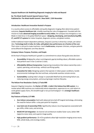 Sequoia Healthcare Ltd Redefining Diagnostic Imaging for India and ...