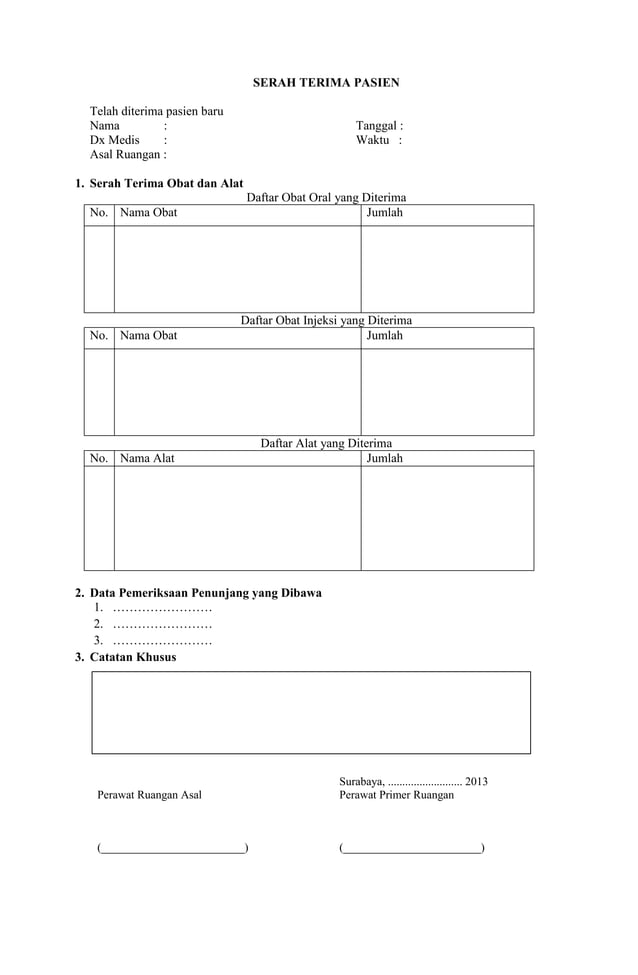 Serah terima pasien | DOCX