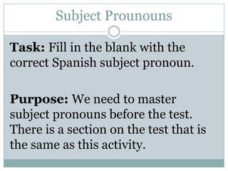 Ser and subject pronouns practice | PPTX
