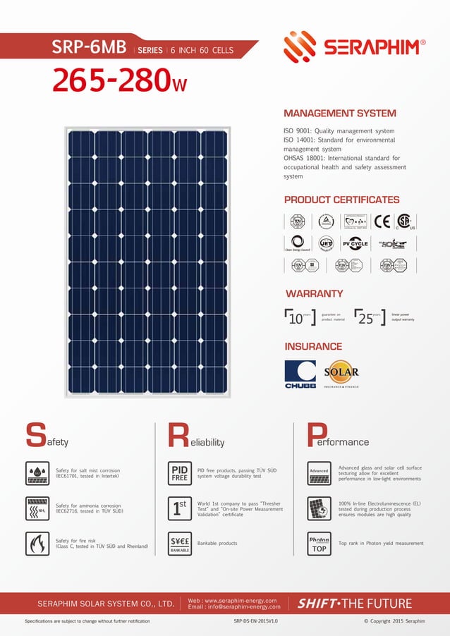 Seraphim 280w Mono Black (60 Cell) | PDF