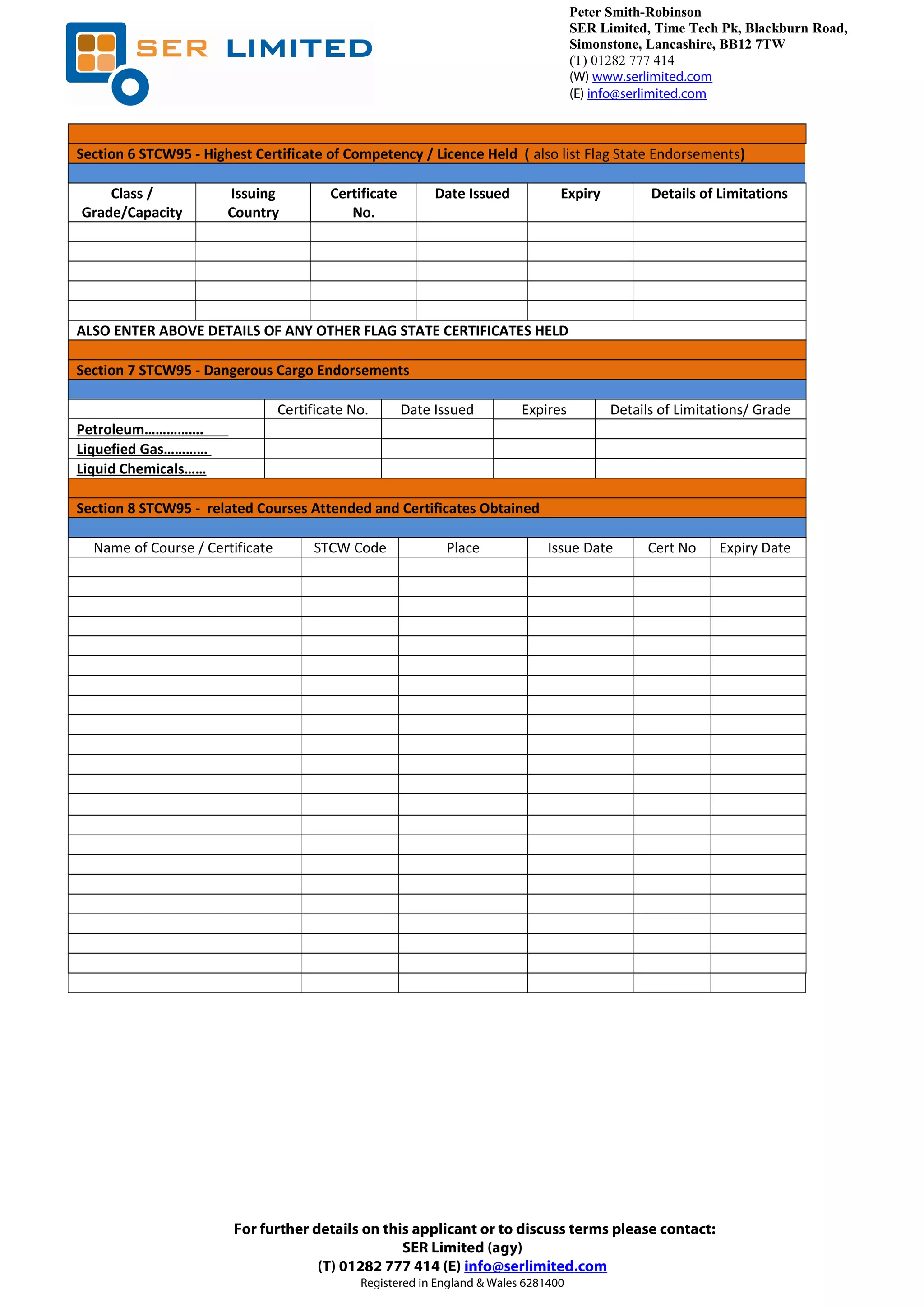 Ser application form offshore | DOC | Resume Writing and Advice | Job ...