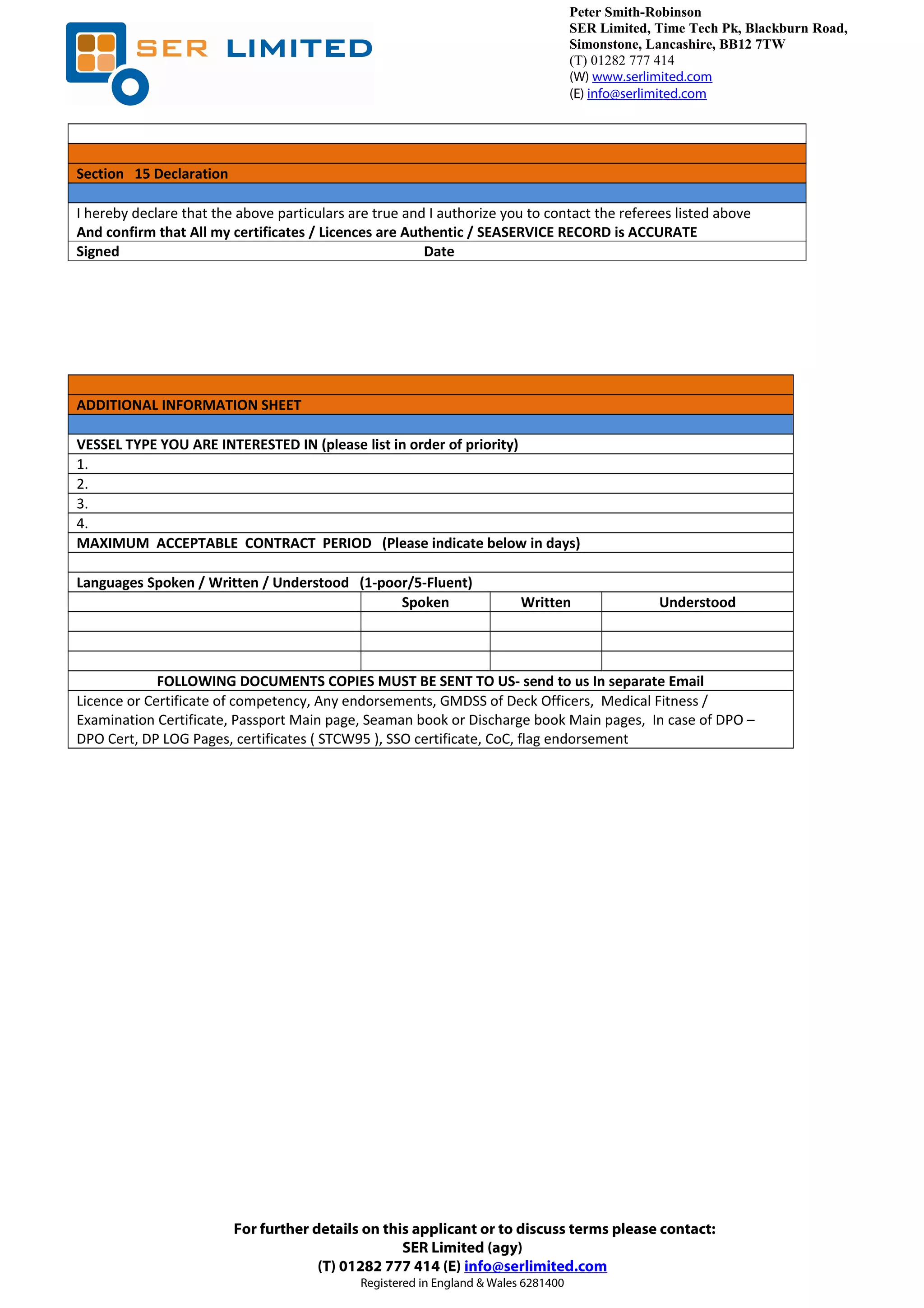 Ser application form offshore | DOC | Resume Writing and Advice | Job ...