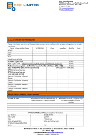 Ser application form offshore | DOC