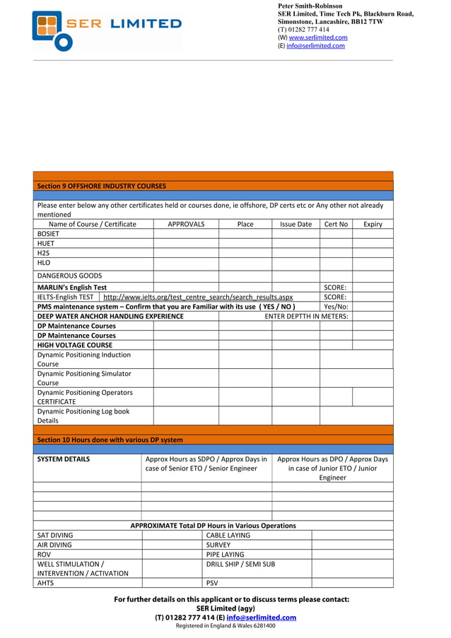 Ser application form offshore | DOC | Resume Writing and Advice | Job ...