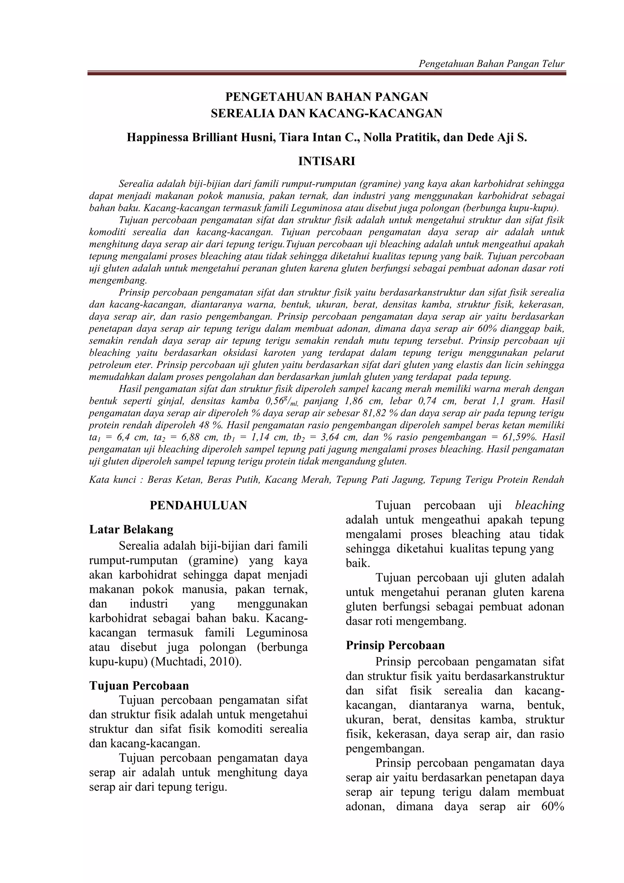 Pengetahuan Bahan Pangan Serealia dan Kacang-kacangan | DOCX