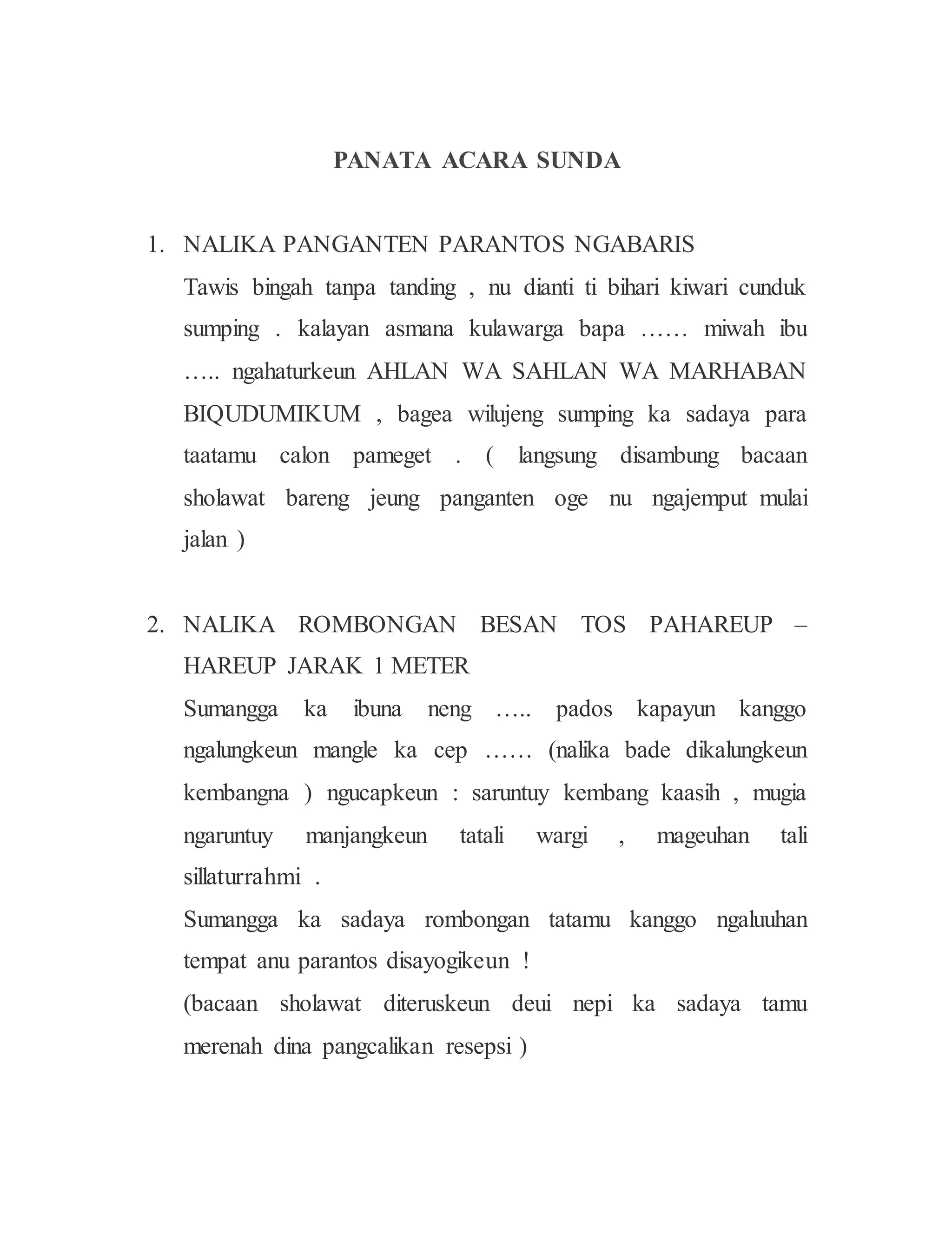 Serah Terima pengantin Bahasa sunda | DOCX