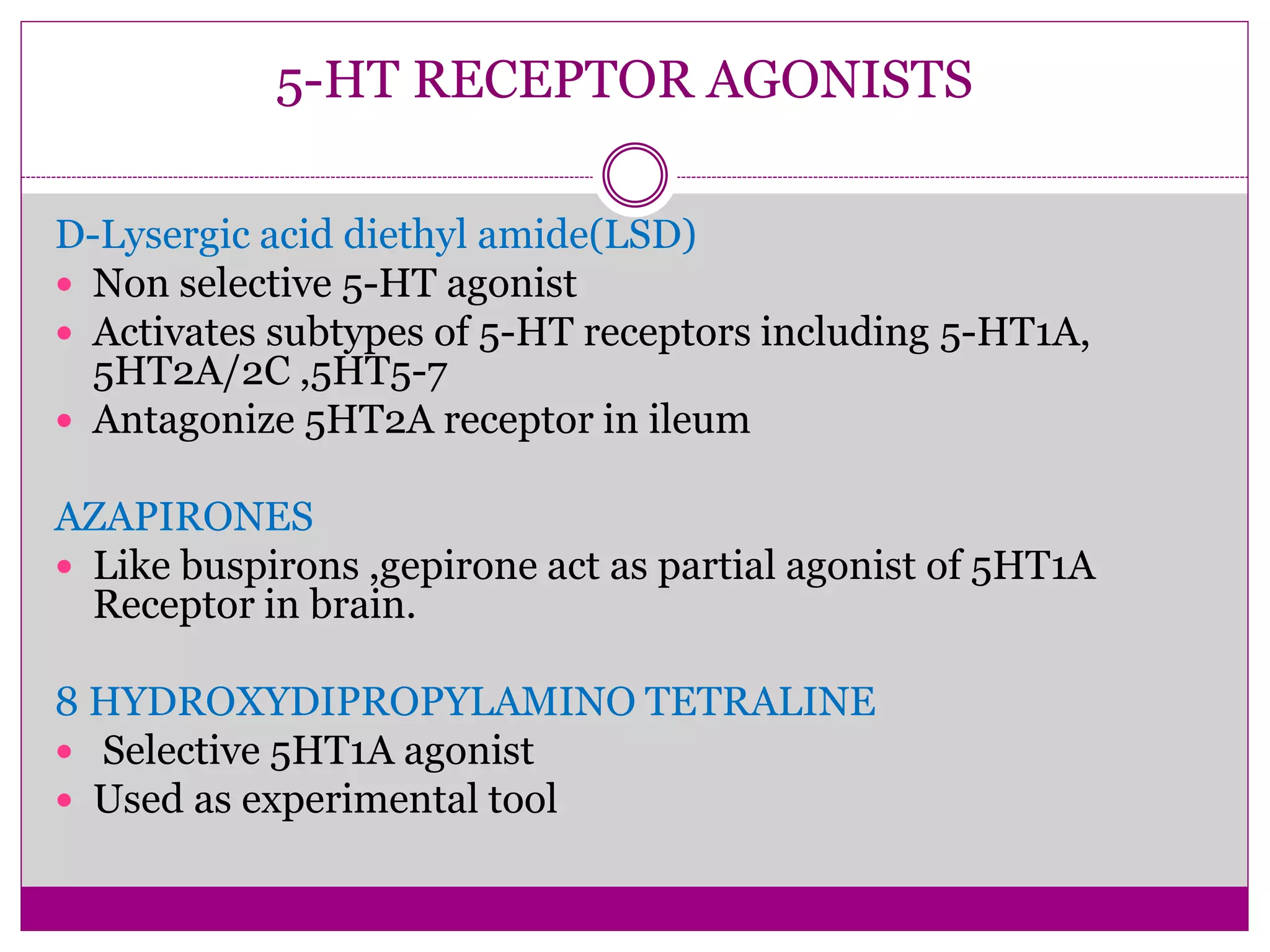 Seretonin (5HT) and Its Antagonists Pharmacology | PPTX