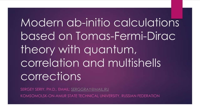 Sergey seriy thomas fermi-dirac theory | PPT