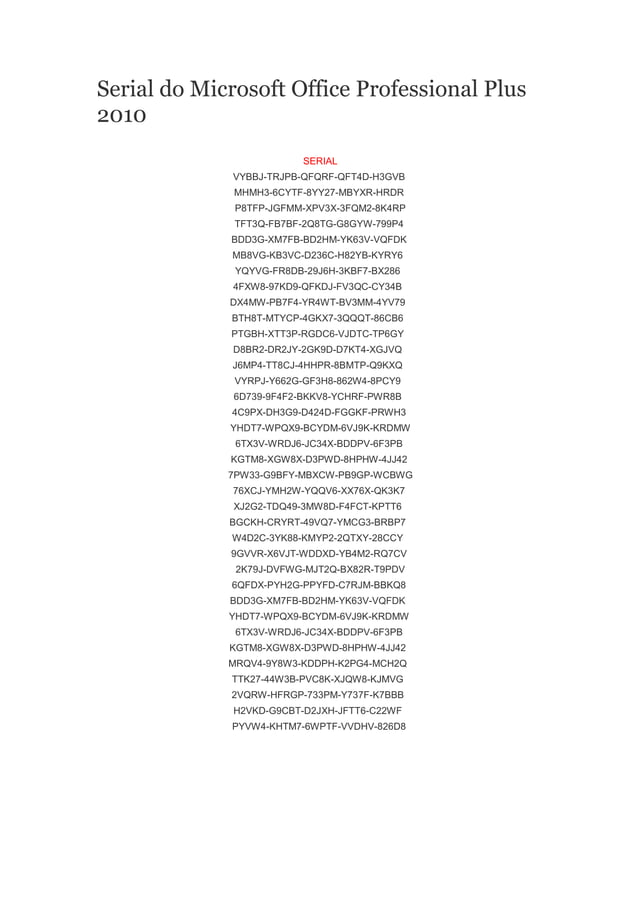 Serial do microsoft office professional plus 2010 | PDF