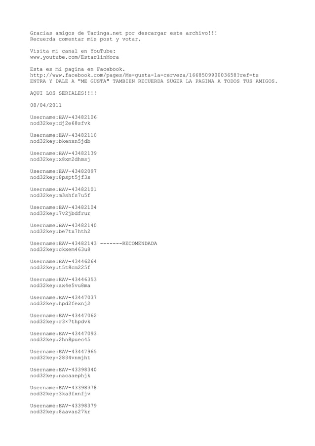 Seriales nod32 | TXT