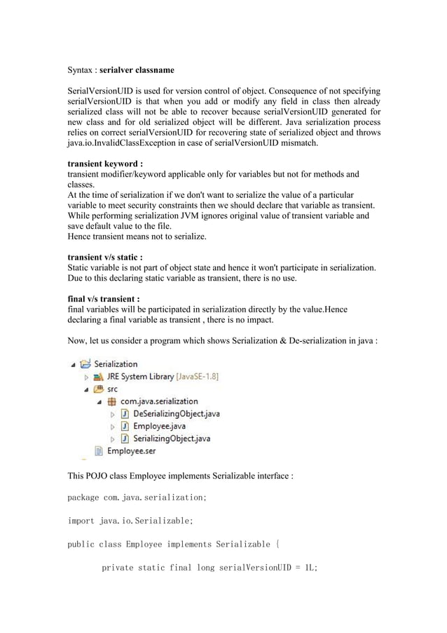 Serialization & De-serialization in Java | PDF