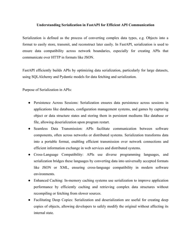 Understanding Serialization in FastAPI for Efficient API Communication | PDF