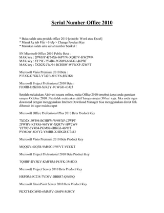 Serial number office 2010 a ktif | PDF