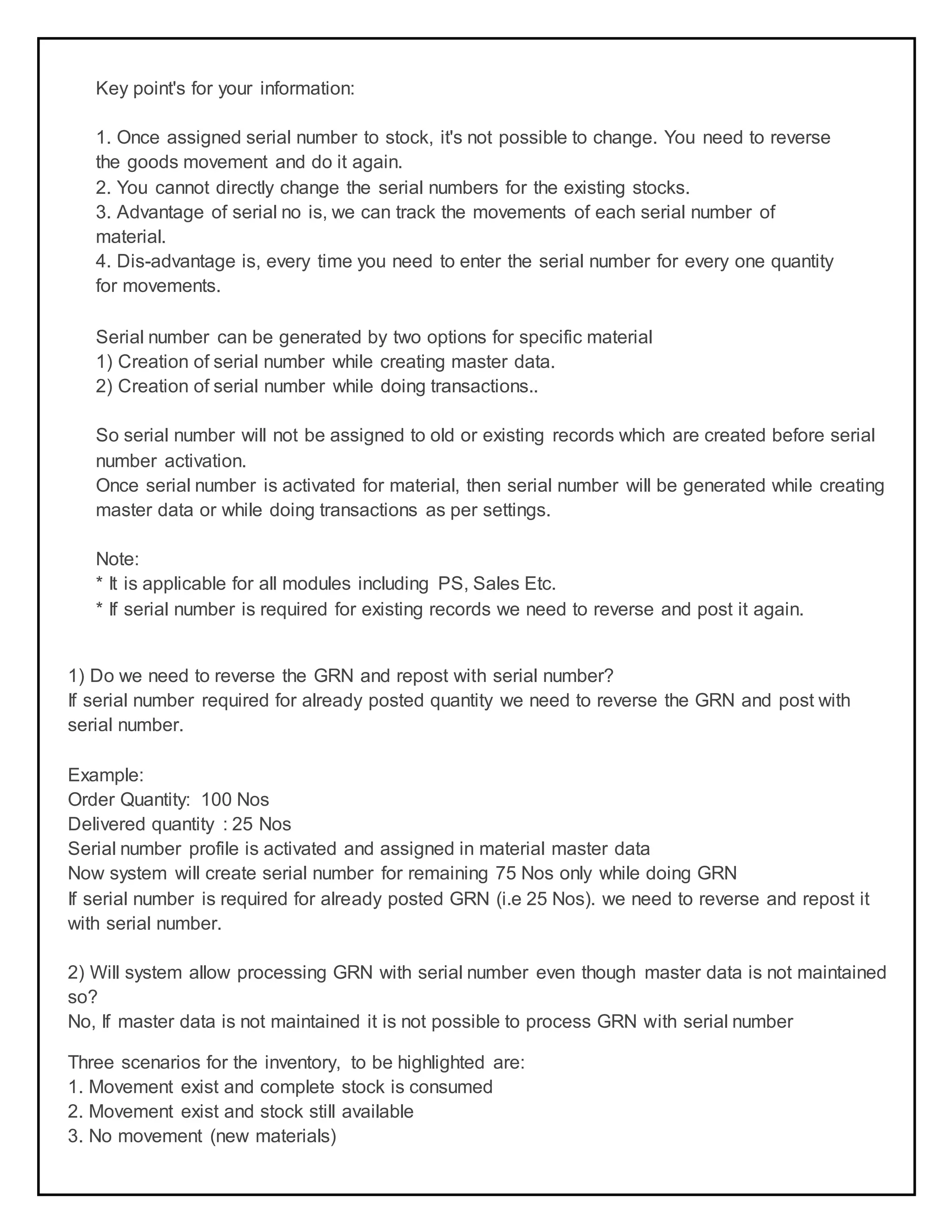 Serial number profile configuration for material | DOC