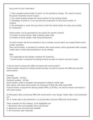 Serial number profile configuration for material | DOC