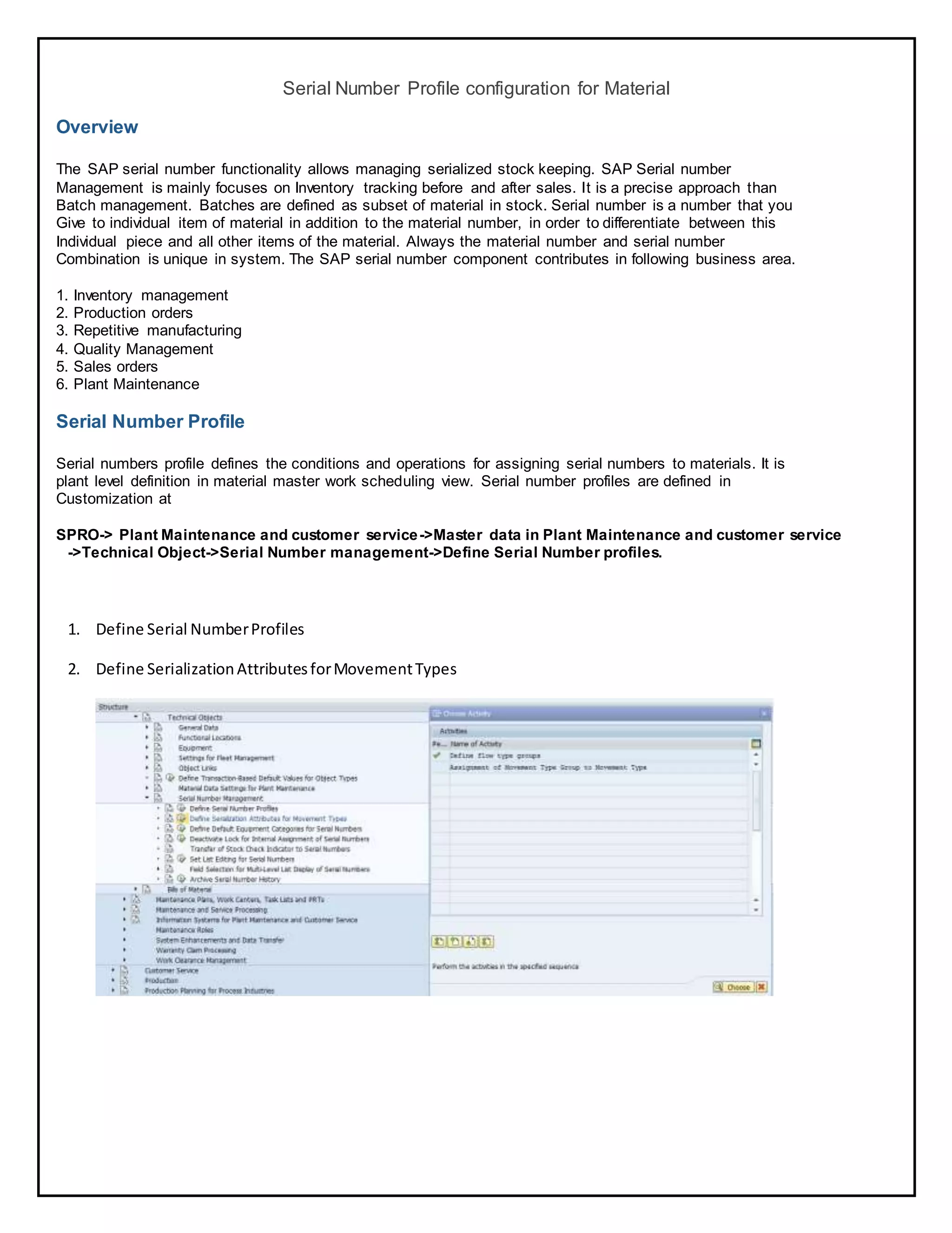 Serial number profile configuration for material | DOC