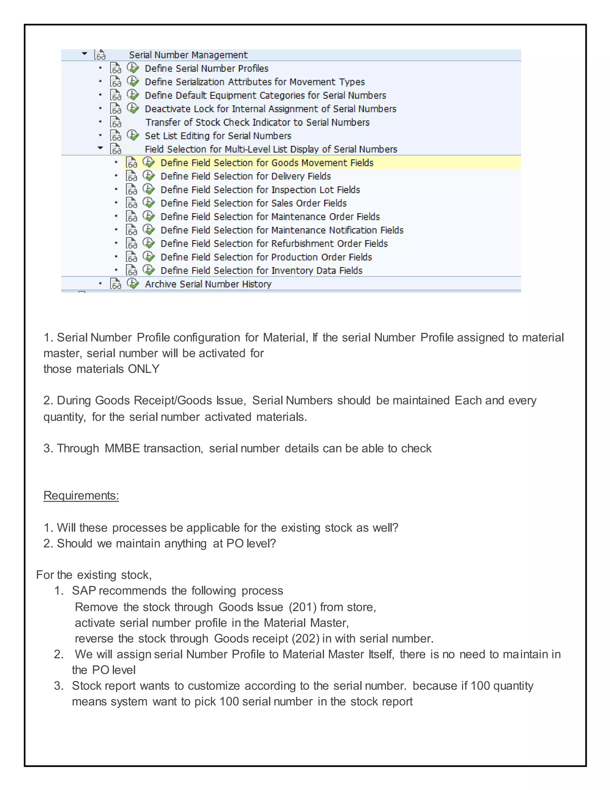 Serial number profile configuration for material | DOC