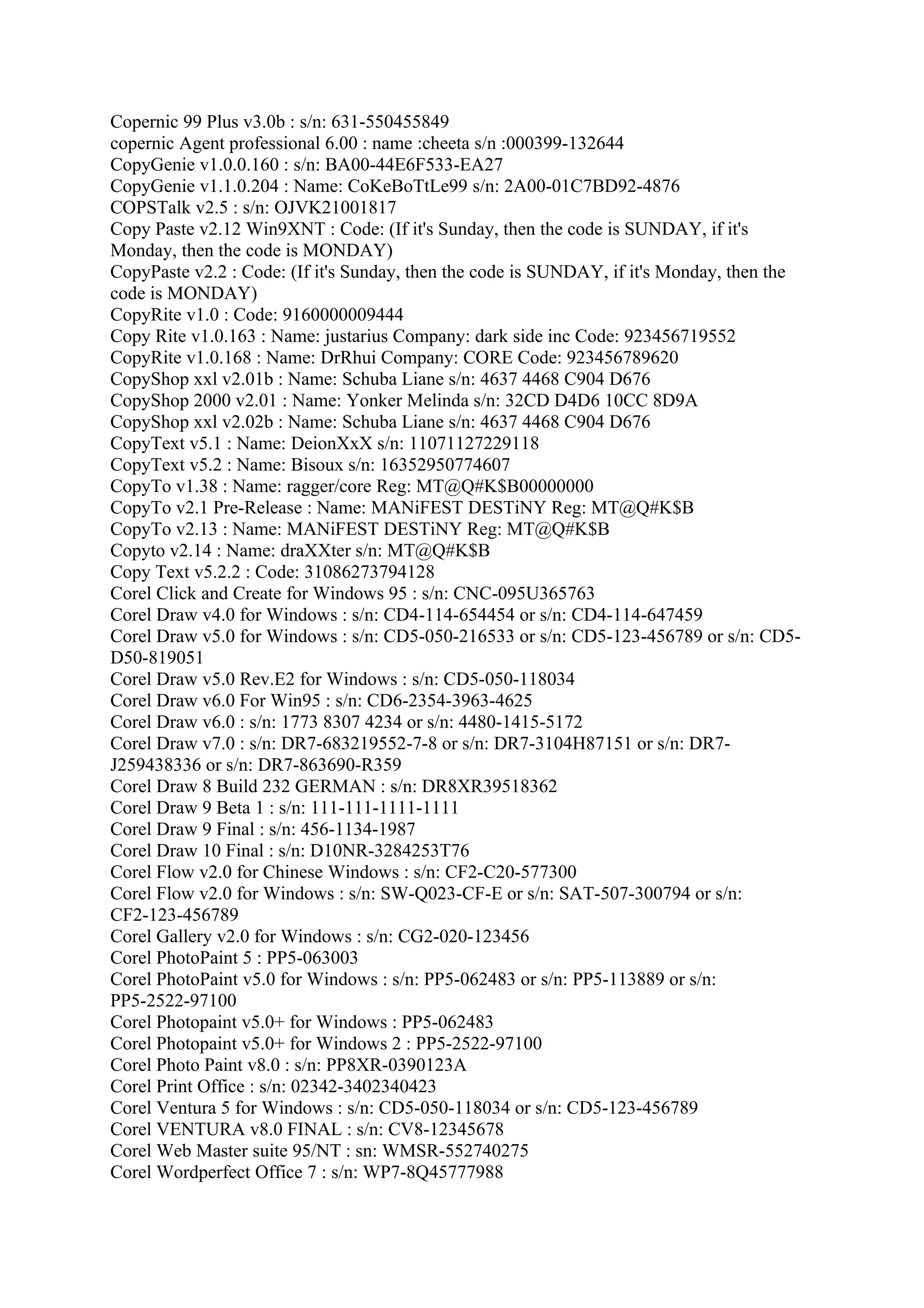 Serial numbers | DOC